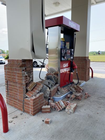 Pain at the pump: Unidentified driver crashes into gas pump at Landrum ...